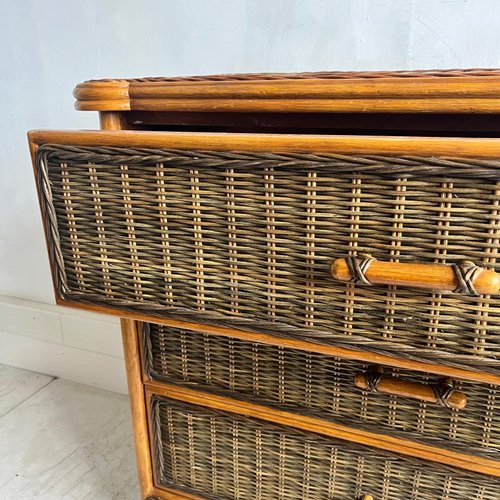 Commode à Tiroirs Vintage en Bambou et Osier, 1980s en vente sur Pamono