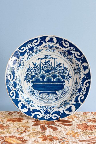 Dutch Blue and White Dish with Basket of Flowers from Delftware for ...