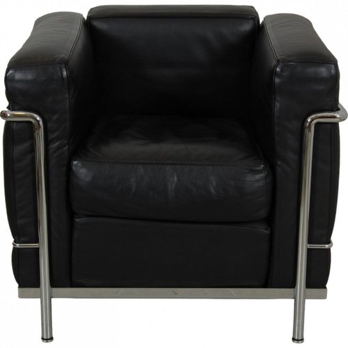 Lc-2/1 Lounge Chair in Black Leather by Le Corbusier for sale at Pamono