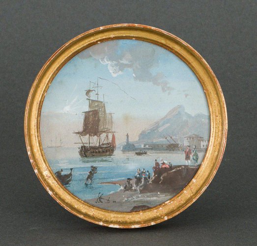 After Quentin de La Tour, Miniature Galleon and Port Scene, 1700s ...