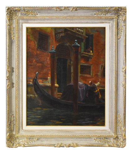 Charles Léon Godeby, Venice with Gondola, 1800s, Oil on Canvas, Framed ...