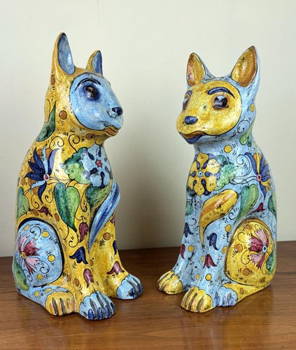 Enameled Terracotta Cats Pottery, Set of 2 for sale at Pamono