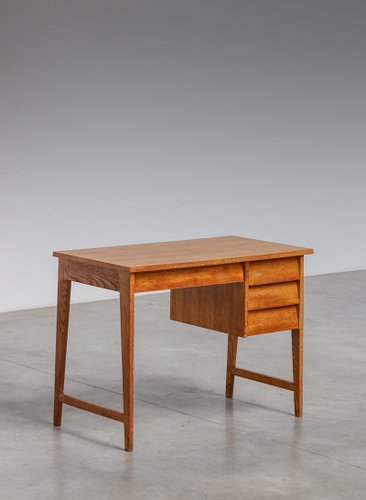 Modernist Oak Desk with Compass Legs, 1950s for sale at Pamono