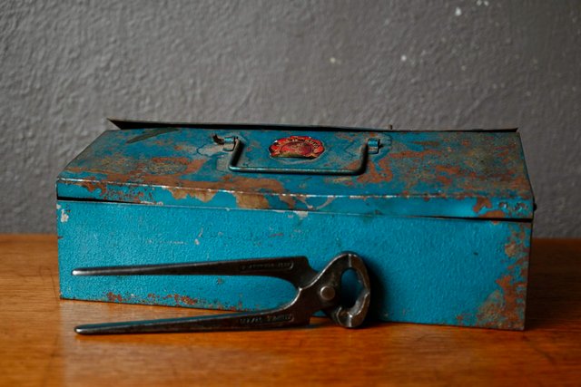 Blue Metal Tool Box, 1950s for sale at Pamono