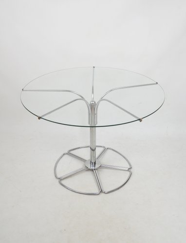 Vintage Round Table in Glass and Metal, 1970s for sale at Pamono