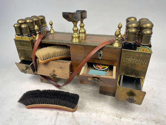 Antique and Portable Shoe Shine Kit in Wood and Brass, 1890s for sale ...