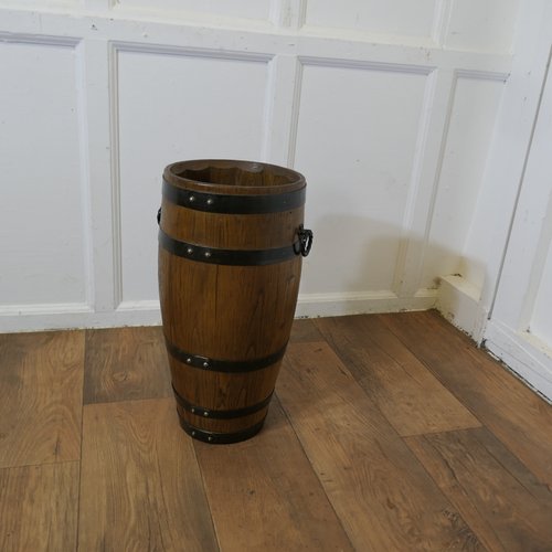Large Golden Oak Iron Bound Barrel Stick Stand, 1950s for sale at Pamono