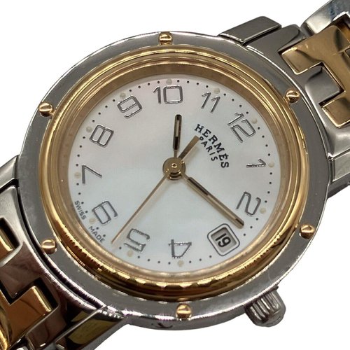 Shell Dial Combi Stainless Steel Wristwatch from Hermes for sale at Pamono