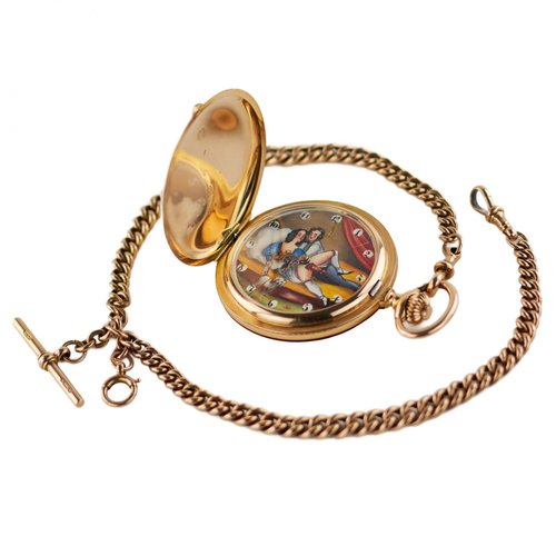 Pocket Watch with Chain and an Erotic Scene on the Dial, 1890s for sale ...