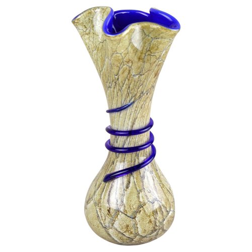 Mid-Century Modern Murano Glass Vase with Blue Glass Thread, Italy ...
