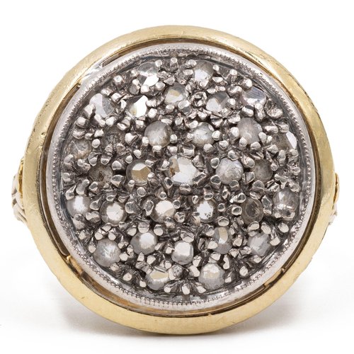 Vintage 18k Yellow Gold and Silver Patch Ring with Rosette Cut Diamonds ...