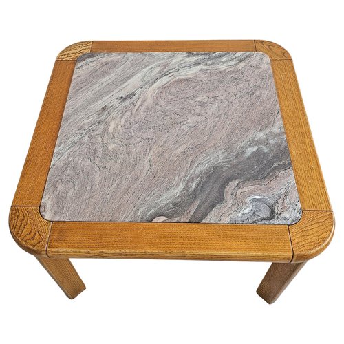 Brutalist Coffee Table in Oak with Rosso Luana Marble Top, 1980 for ...
