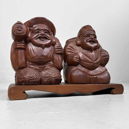 Wooden Deity Statue of Ebisu and Daikoku, Japan, 1950s for sale at Pamono