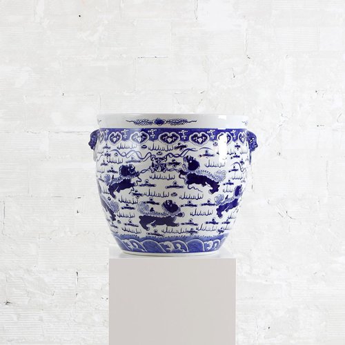 White and Blue Porcelain Pot for sale at Pamono