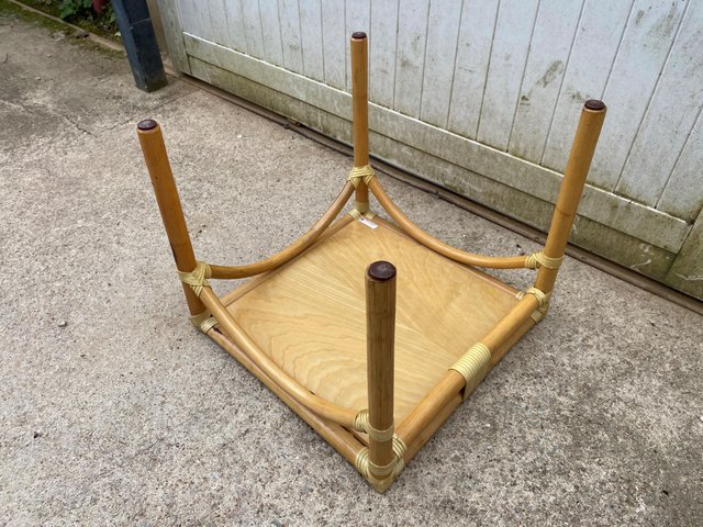Rattan End Table with 1 Shelf in Vintage Oak Veneer from Maugrion ...
