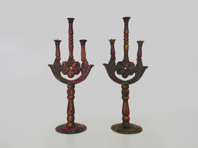 Vintage Indian Candlesticks in Metal, 1960s, Set of 2 for sale at Pamono