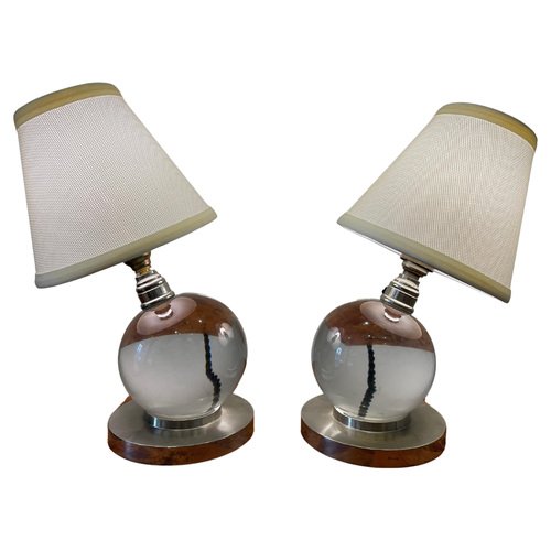 Lampes Boule de Cristal par Jacques Adnet pour Baccarat, 1930s, Set de ...