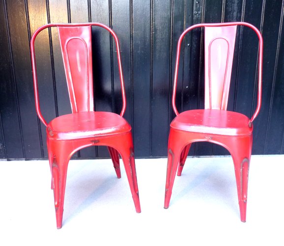 Set of Red Sheet Metal Chairs for sale at Pamono