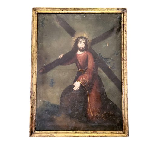 Jesus with a Cross, 1800s, Oil on Canvas, Framed for sale at Pamono