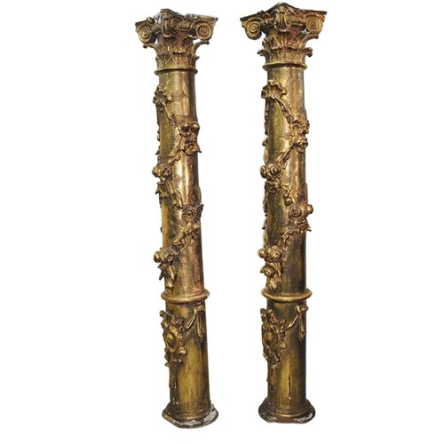 Ancient Carved Wood Gold Leaf Columns, 18th Century, Set of 2 for sale ...