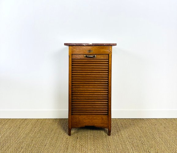 Vintage Oak Filing Cabinet with Marble Top, 1940s for sale at Pamono