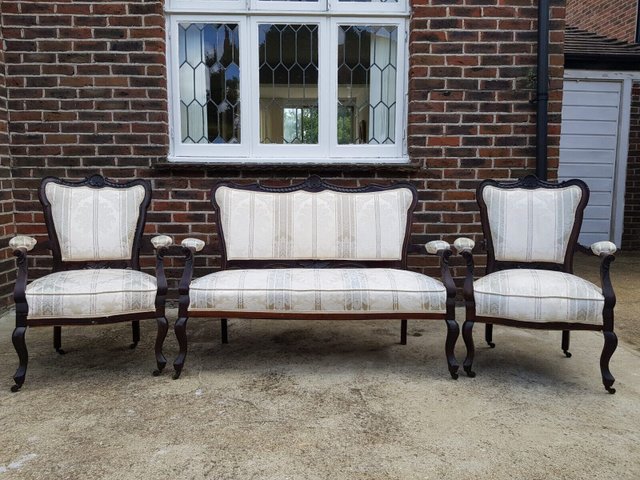 Antique Edwardian Regency Two-Seater Sofa and Chair in Mahogany, 1890s ...