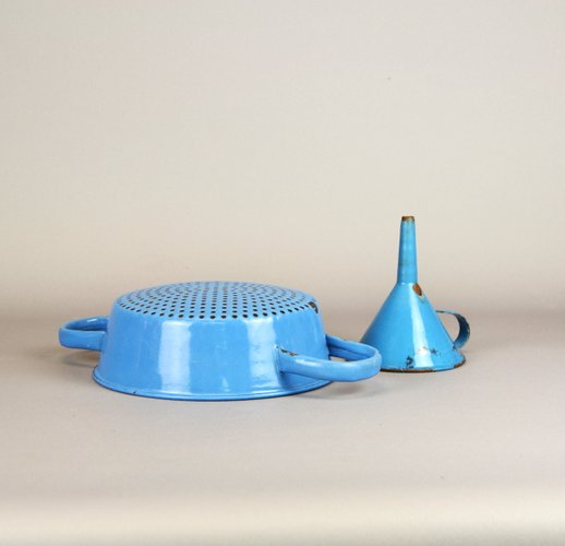 Rustic Enameled Kitchen Utensils, 1950s, Set of 2 for sale at Pamono