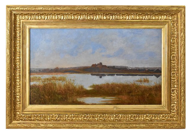 Louis-René Boulanger, River Landscape with Village, 19th Century, Oil ...