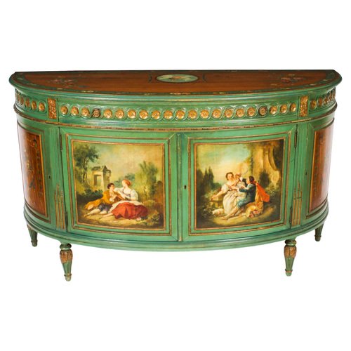 Vintage French Painted Demi Lune Cabinet, 1920s for sale at Pamono