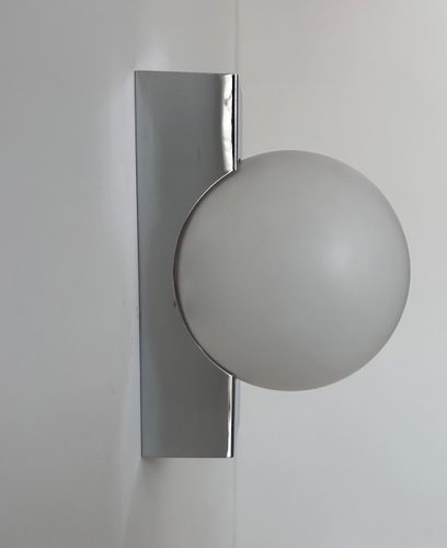 Modern Wall Lamp in Chrome and Opaline Metal, 1960s for sale at Pamono
