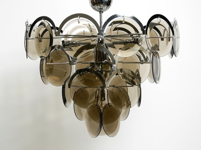Grand Lustre Disque en Métal et Verre, 1960s en vente sur Pamono