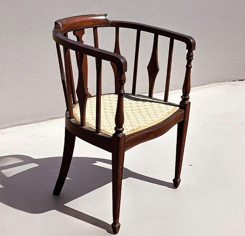 Mahogany Barrel Back Armchair for sale at Pamono