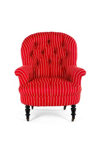 French Button Back Red Stripe Armchair for sale at Pamono