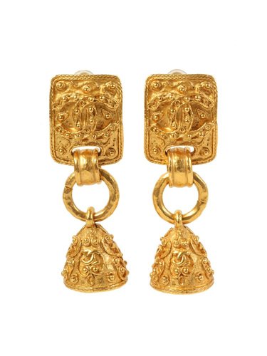 Square Bell Motif Dotted CC Mark Earrings in Gold from Chanel, 1994 ...