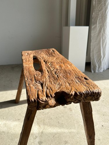 Small Organic Quadripod Bench in Upcycled Asian Teak with Openwork Seat ...