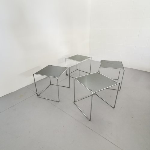 Square Stackable Coffee Tables in Metal and Mirror, 1970, Set of 4 for ...