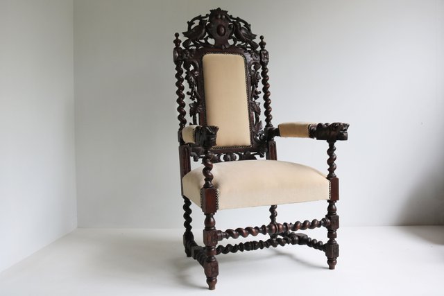 Antique French Renaissance Revival Throne Chair, 1870 for sale at Pamono