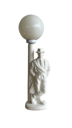 White Porcelain Table Lamp with Detective Sculpture and Spherical Milk ...