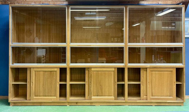 Large Oak Display Cabinet with Sliding Doors, 1990s for sale at Pamono
