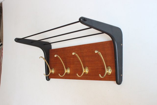 Brass and Teak Boomerang Coat Rack attributed to Alfred Hendrickx for ...