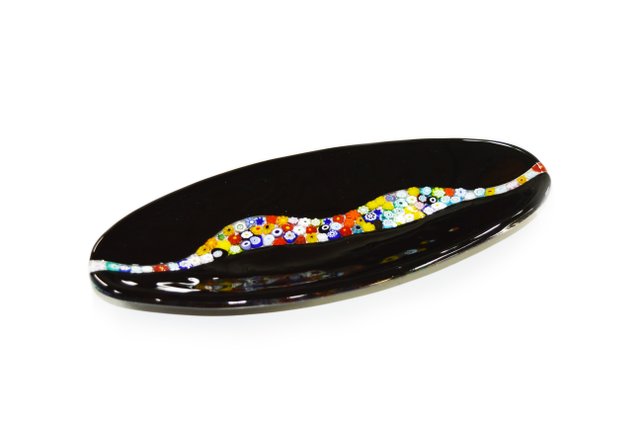 Oval Cascata C20 Black Murano Glass Plate from Veve Glass for sale at ...