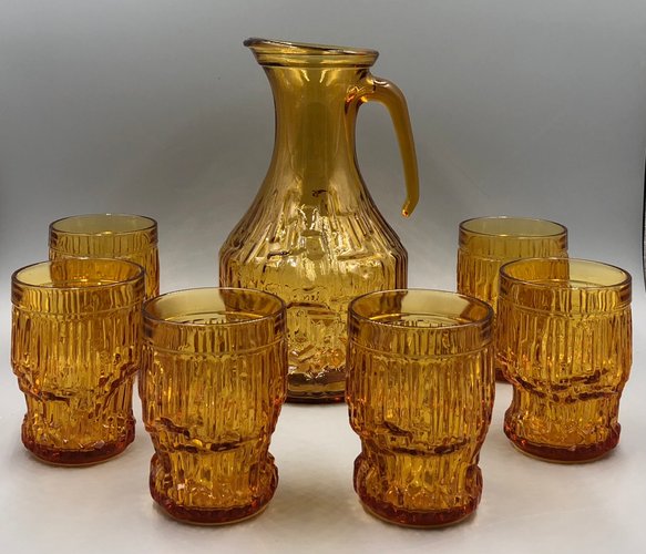 Vintage Juice Jug in Amber Glass with Glasses, 1970s, Set of 7 for sale ...