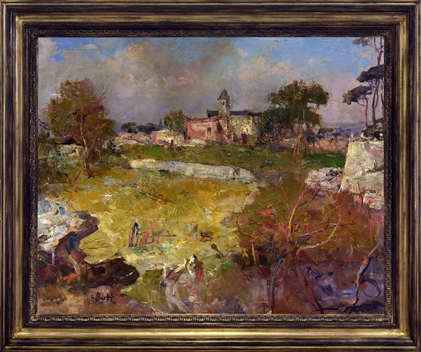 Giacomo Moretti, Landscape, Oil Painting, 1974, Framed for sale at Pamono