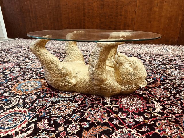 Bronze Bear Coffee Table with Glass Top for sale at Pamono