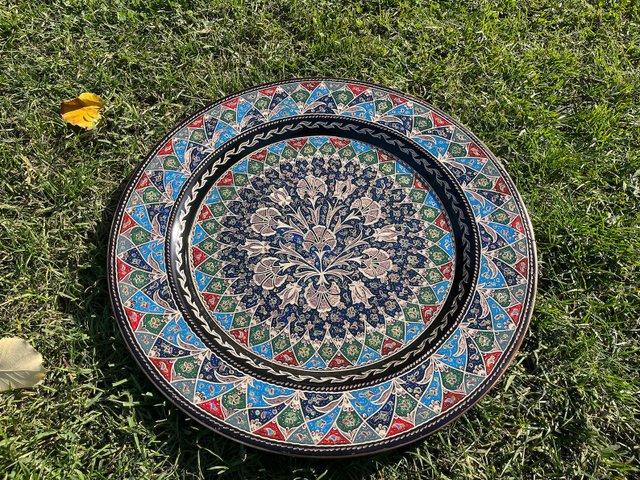 Hand Carved Clove Design Copper Tray for sale at Pamono