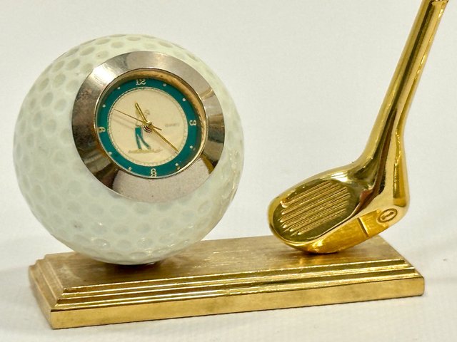Decorative Brass Golf Desk Set Paperweight with Clock & Bottle Opener ...