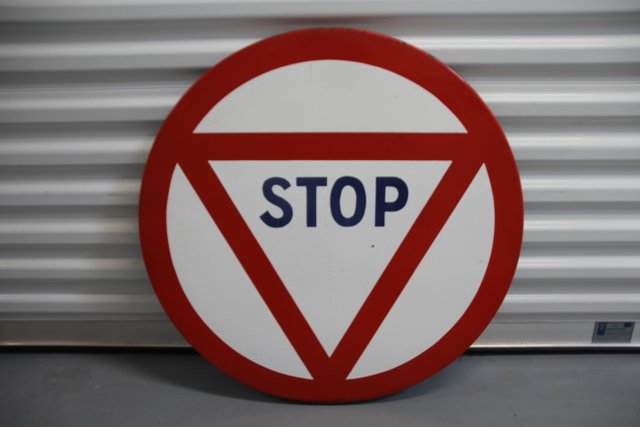 Red and White Enamel Metal Stop Traffic Sign, 1965 for sale at Pamono