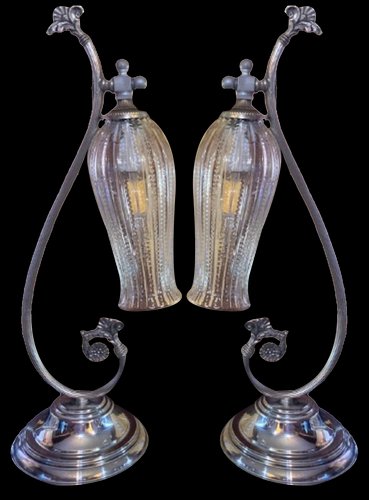 Neoclassical Table Lamps with Drop Glass Shades in Silver and Chrome ...