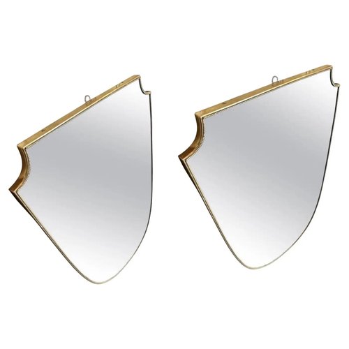 Mid-Century Modern Italian Brass Shield Wall Mirrors in the style of ...