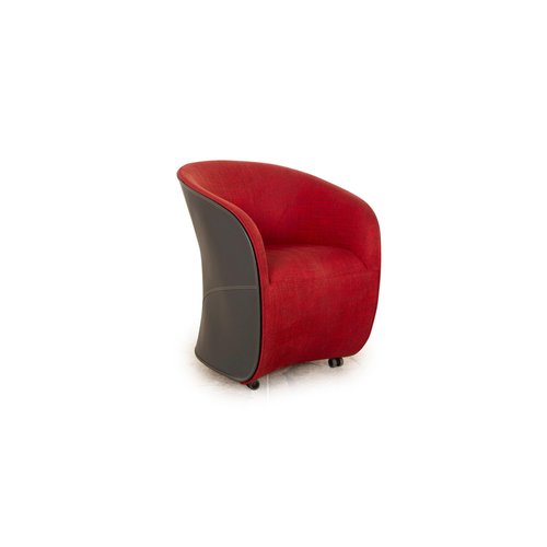 Red Calla Armchair with Leather Body in Brown on Wheels from Zanotta ...